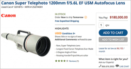 Canon EF 1200mm f/5.6L USM lens for sale at $180,000 (pack mule not ...