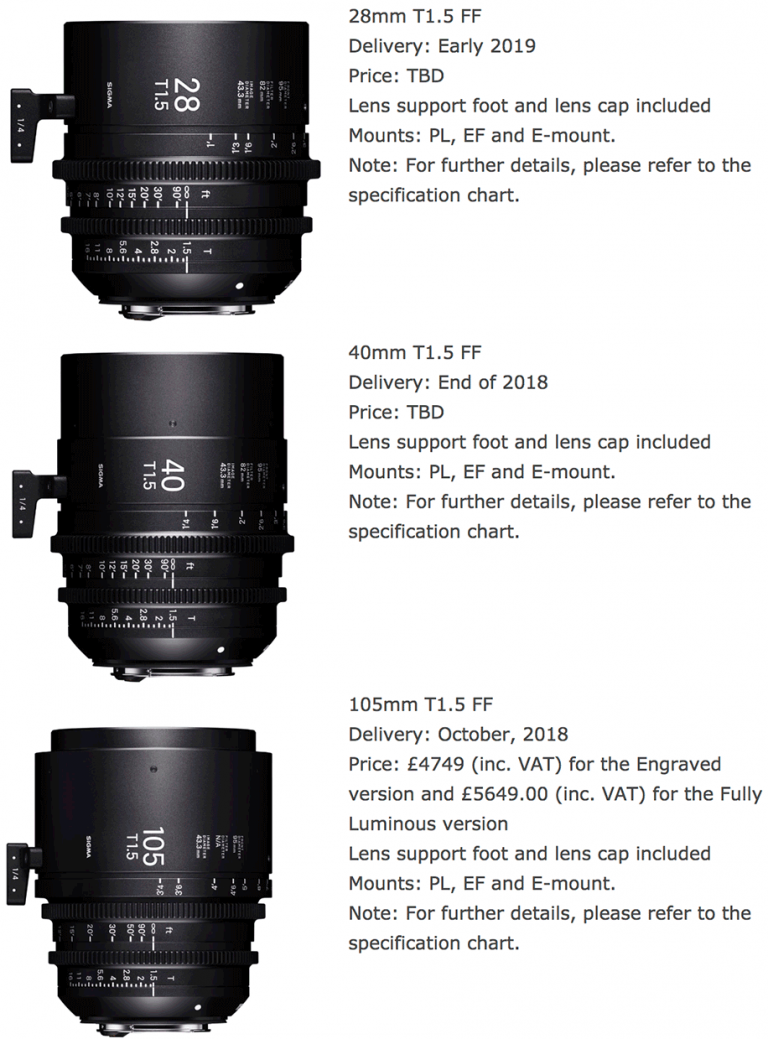 Sigma announces three new cinema lenses - Photo Rumors