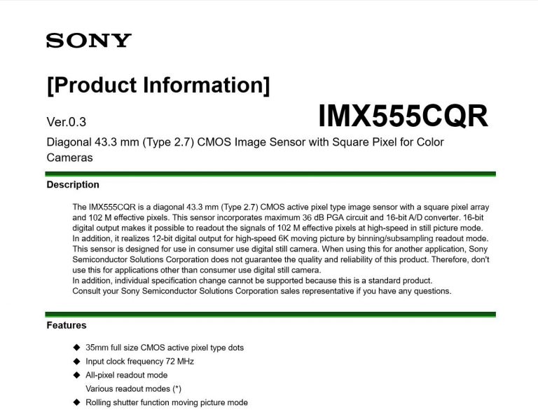 Seven new Sony sensors ranging from 15-102MP (IMX311, IMX313, IMX409 ...