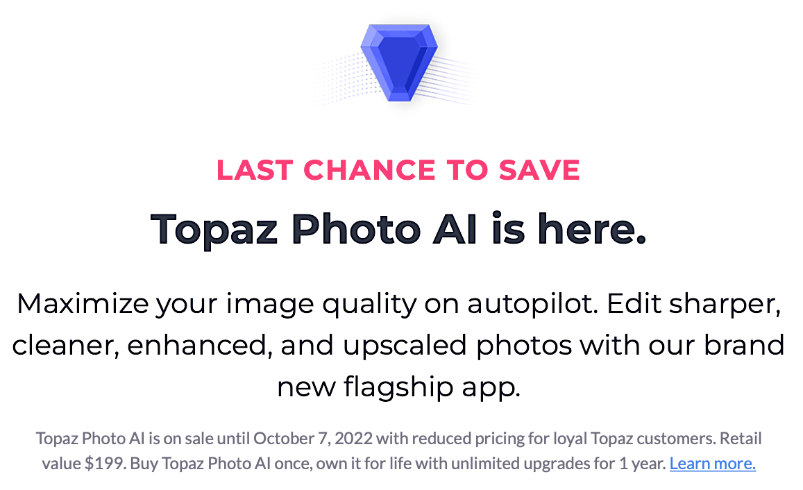Topaz Photo AI intro offer is set to expire tomorrow (coupon code ...