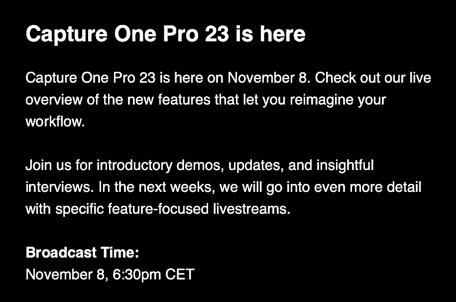 The new Capture One Pro 23 will be released on November 8 - Photo Rumors