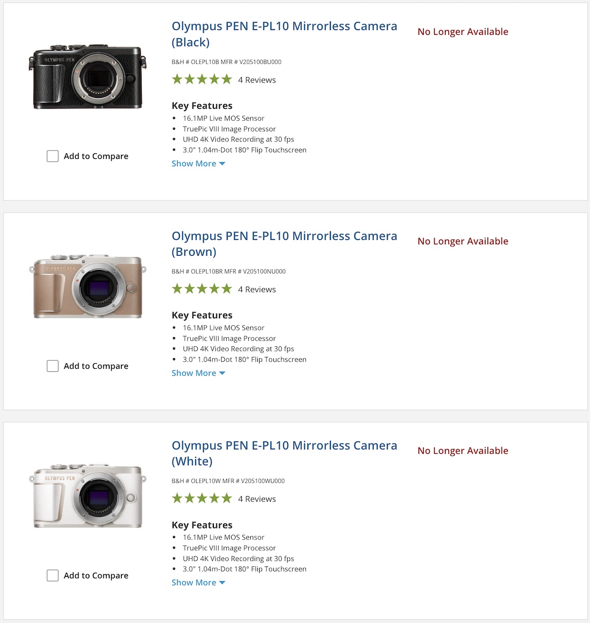 Olympus PEN E-PL10 camera listed as discontinued - Photo Rumors