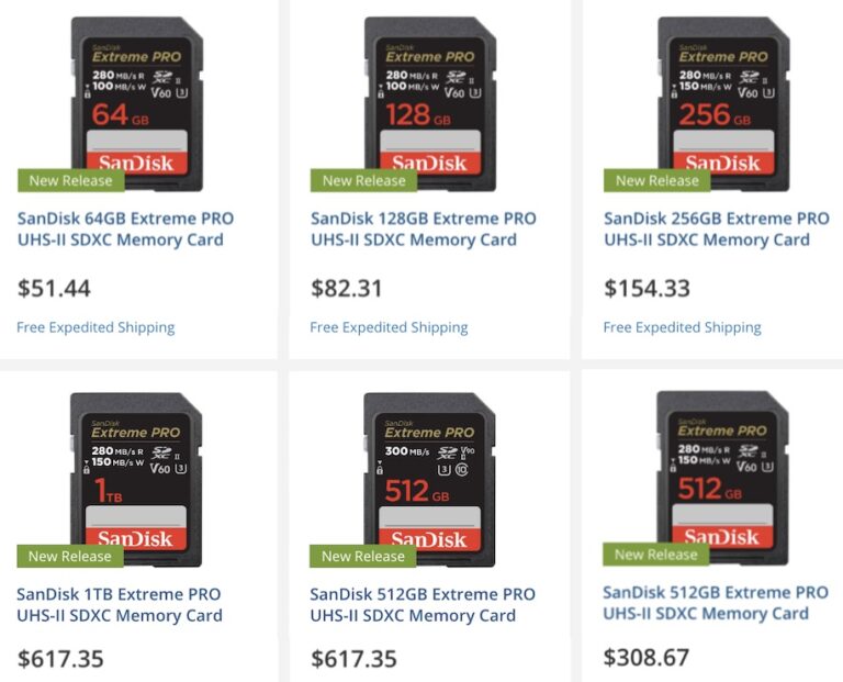 New Sandisk V60/V90 rated SD memory cards and Lexar 512GB CFexpress ...