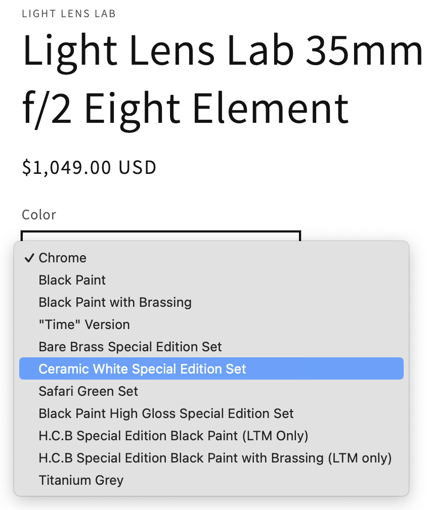 New: Light Lens Lab 35mm f/2 eight element white ceramic special limited edition lens for Leica ...