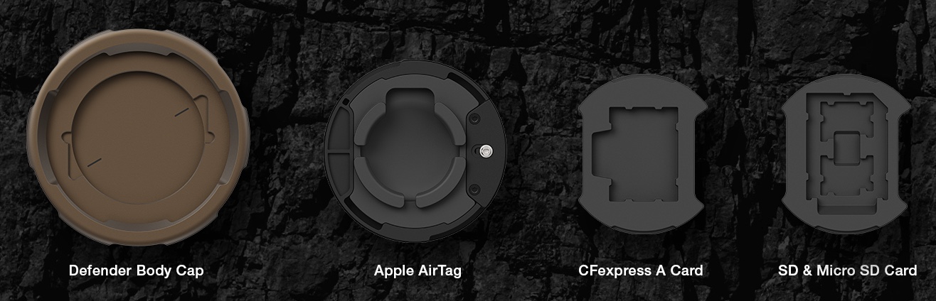 New PolarPro Defender camera body caps with a hidden AirTag/memory card ...