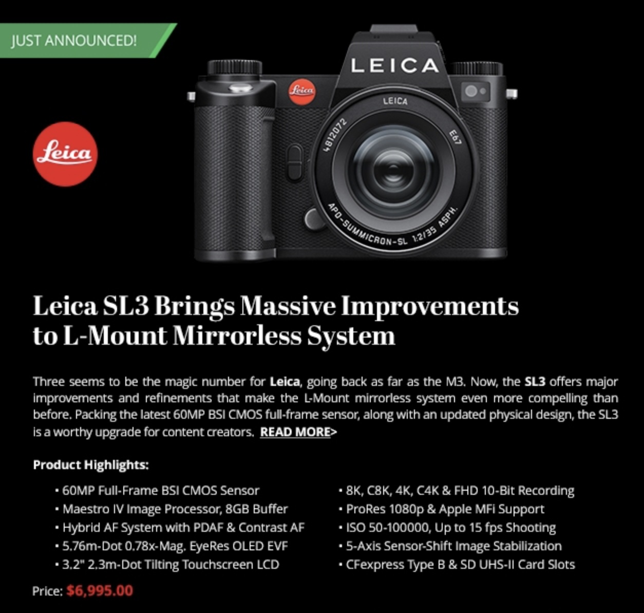 Leica SL3 camera announced - Photo Rumors