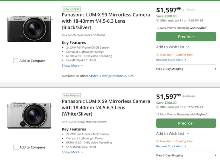 Panasonic Lumix S9 camera now available in new white/silver and black ...
